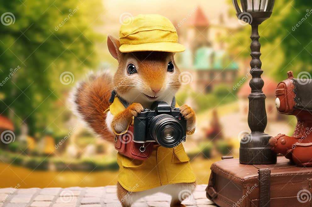 Squirrel with camera. stock image. Image of fluffy, happy - 289561129