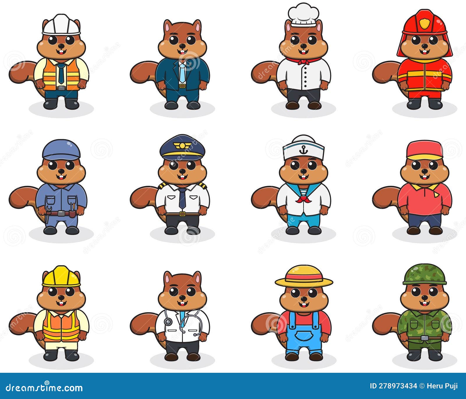 Vector Set of Cute Squirrel with Different Professions. Stock Vector ...