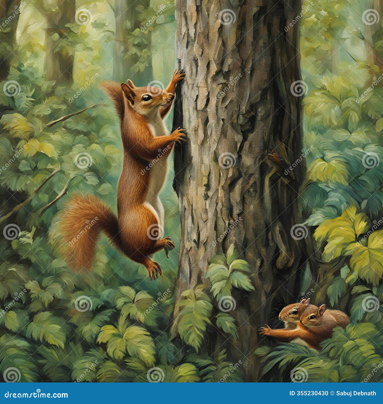 A squirrel climbing a tree stock illustration. Illustration of wildlife ...