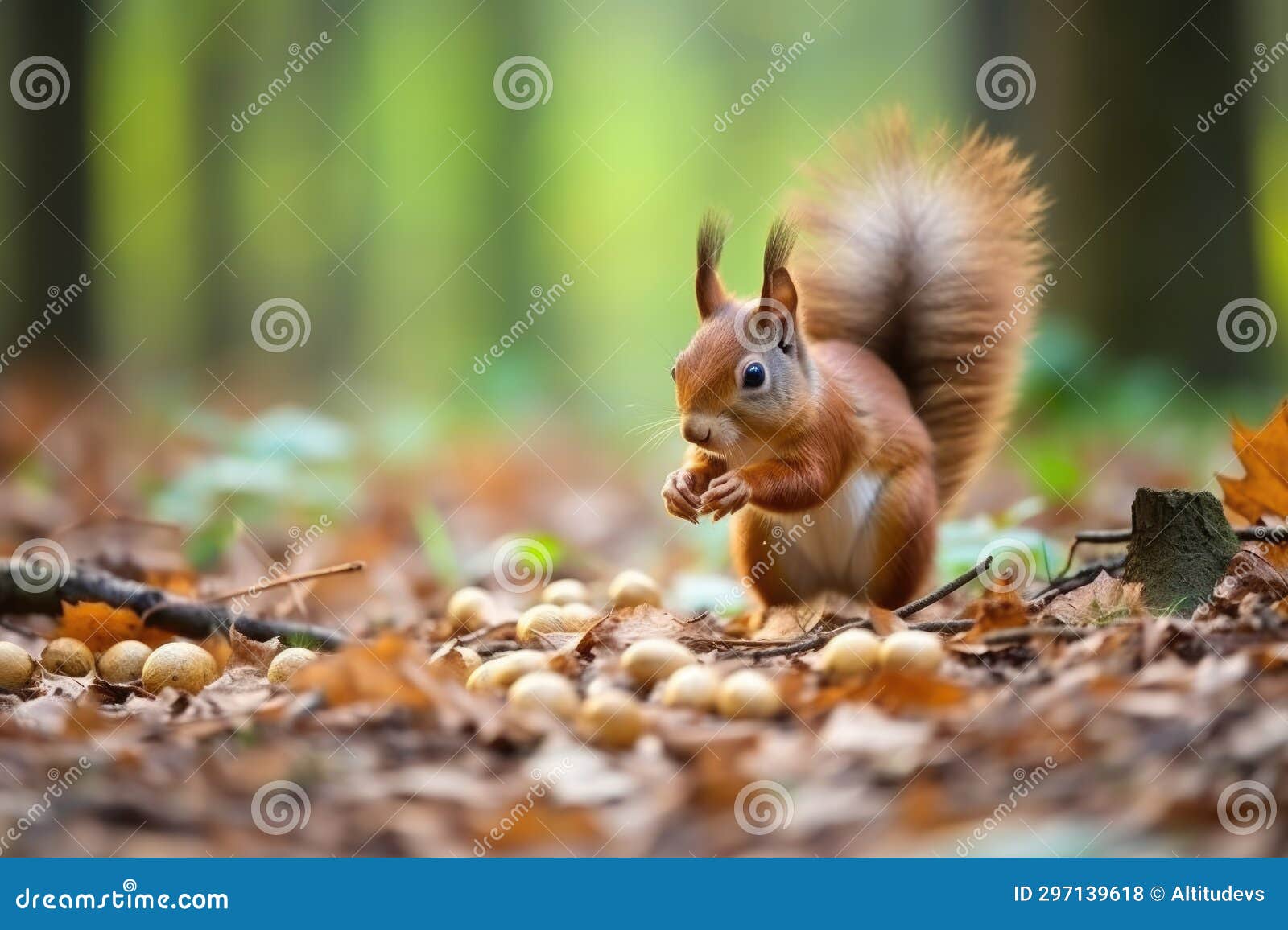 A Squirrel Collecting Nuts in the Forest Stock Photo - Image of ...