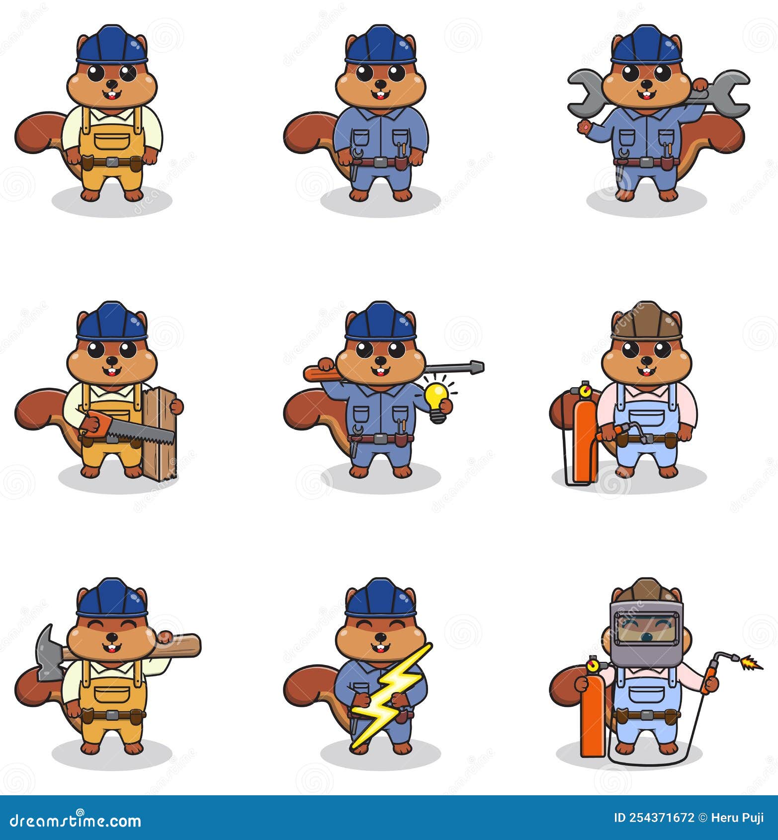 Cute Squirrel Engineers Workers, Builders Characters Isolated Cartoon ...