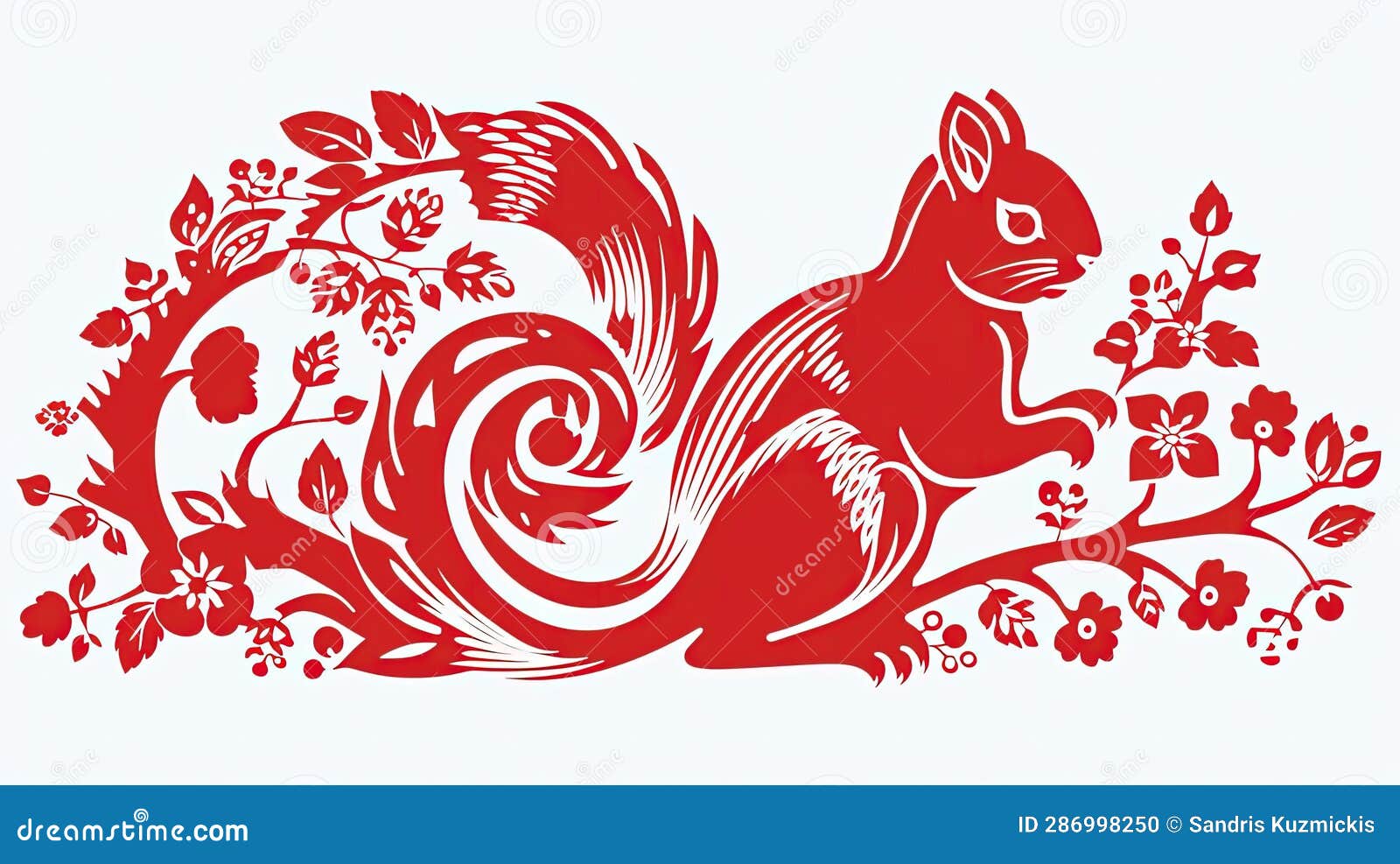A Squirrel Crawling Forward, Chinese Paper-cut Style Stock Illustration ...