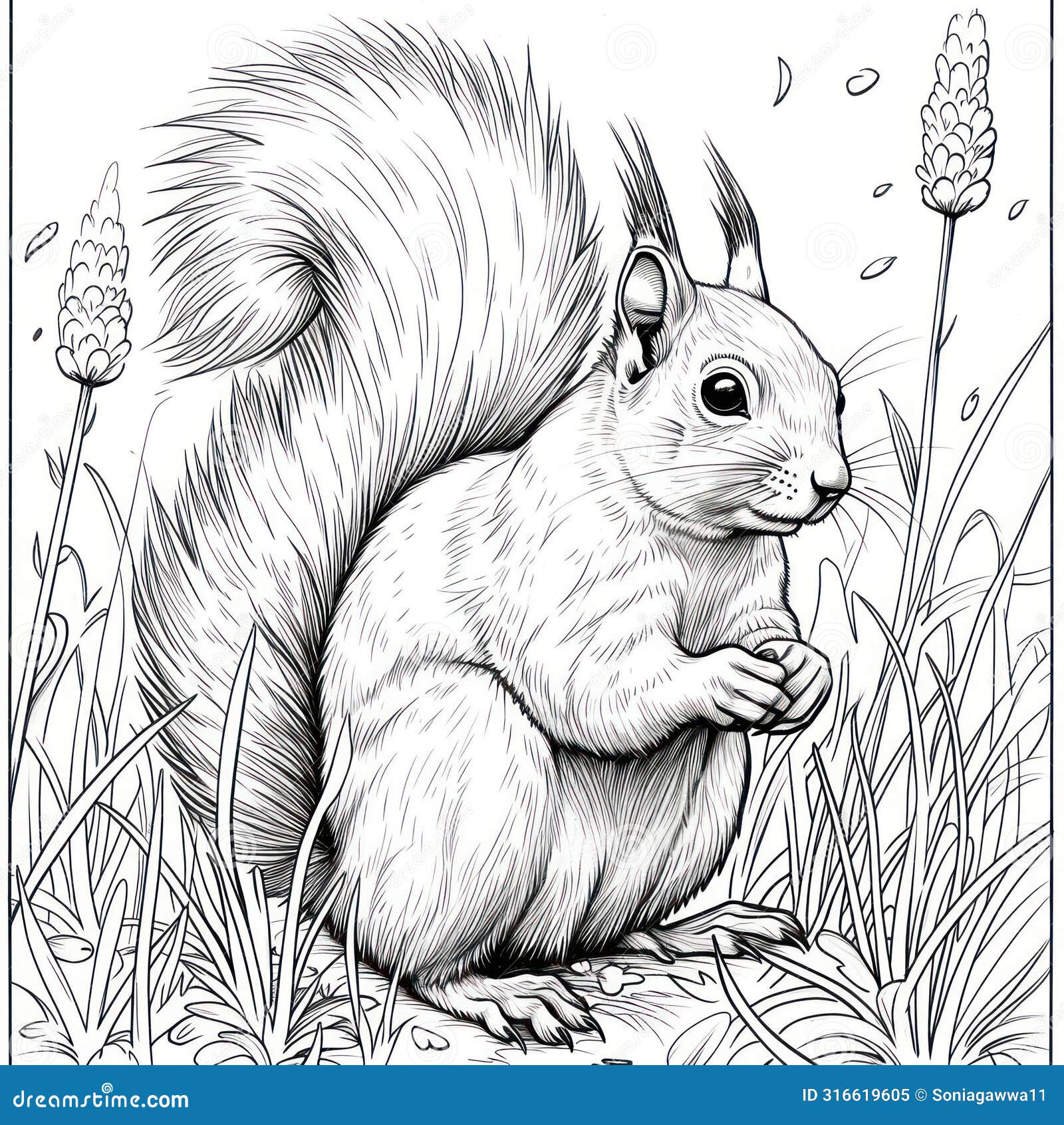 Squirrel Drawing. Squirrel Head Full Face. Simple Line Drawing Of A ...