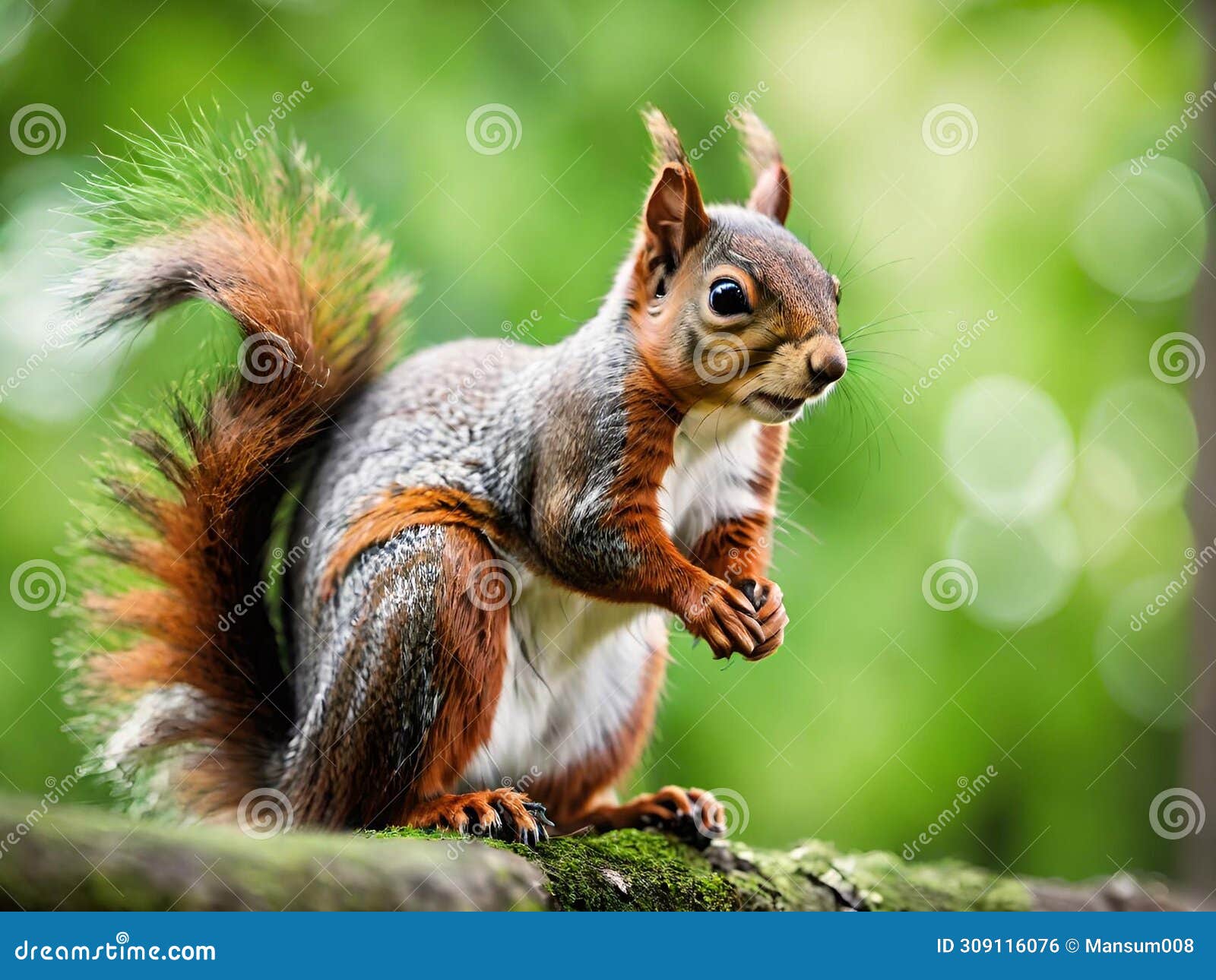 Squirrel in the forest stock illustration. Illustration of green ...