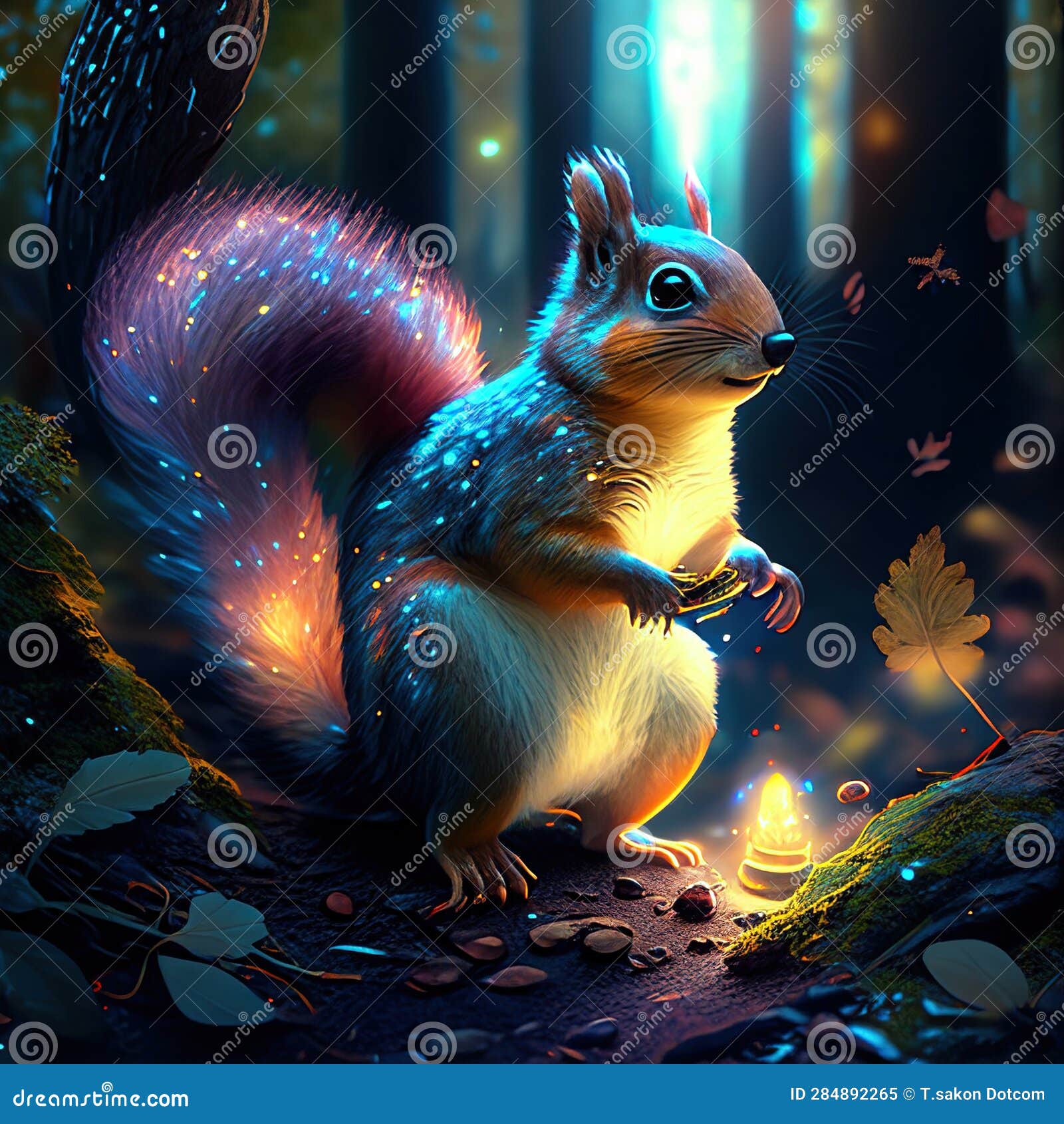 Squirrel in the Forest at Night. 3d Render Illustration Stock ...