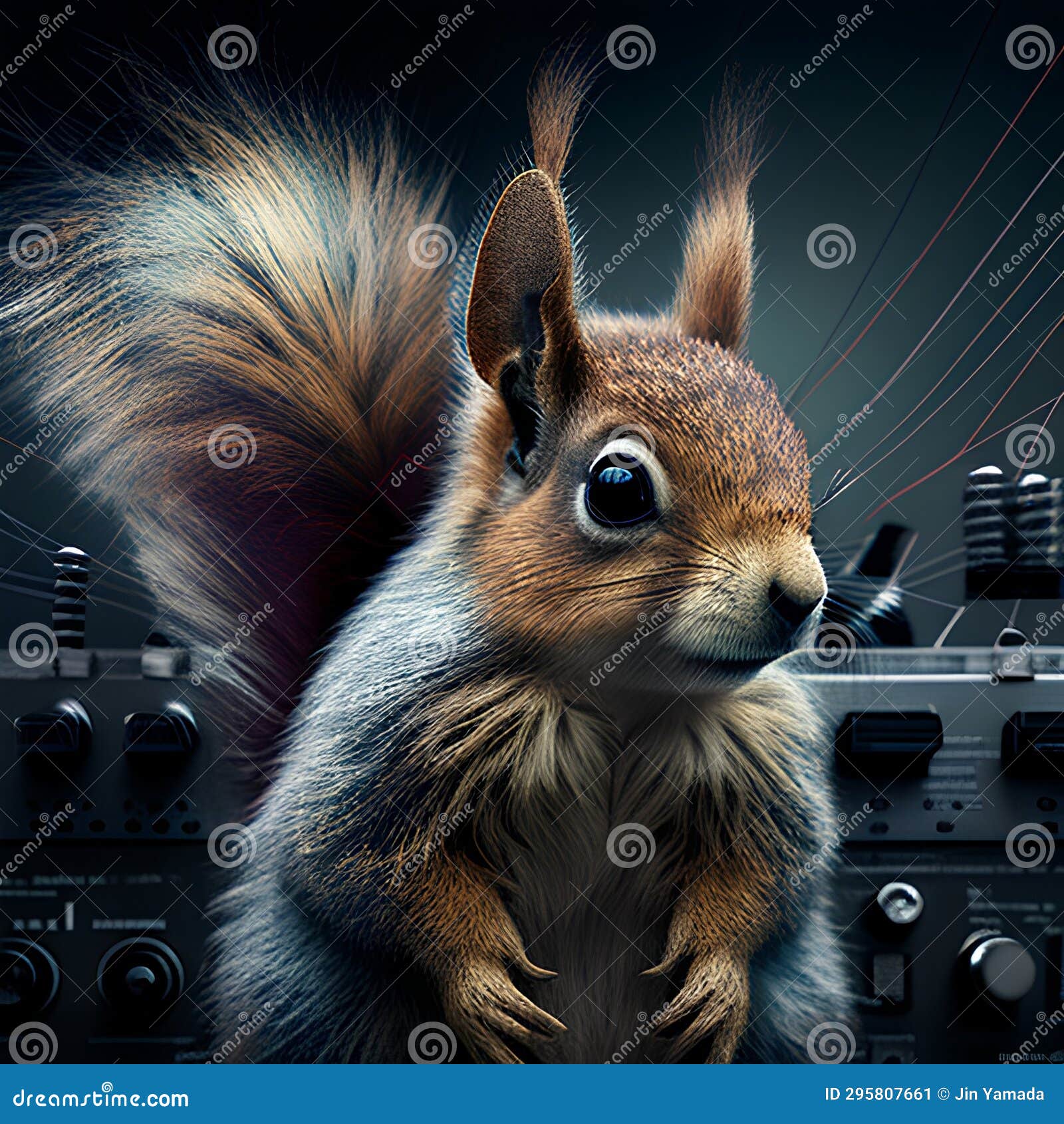 Squirrel in Front of Sound Equipment. 3d Rendering. Computer Digital ...