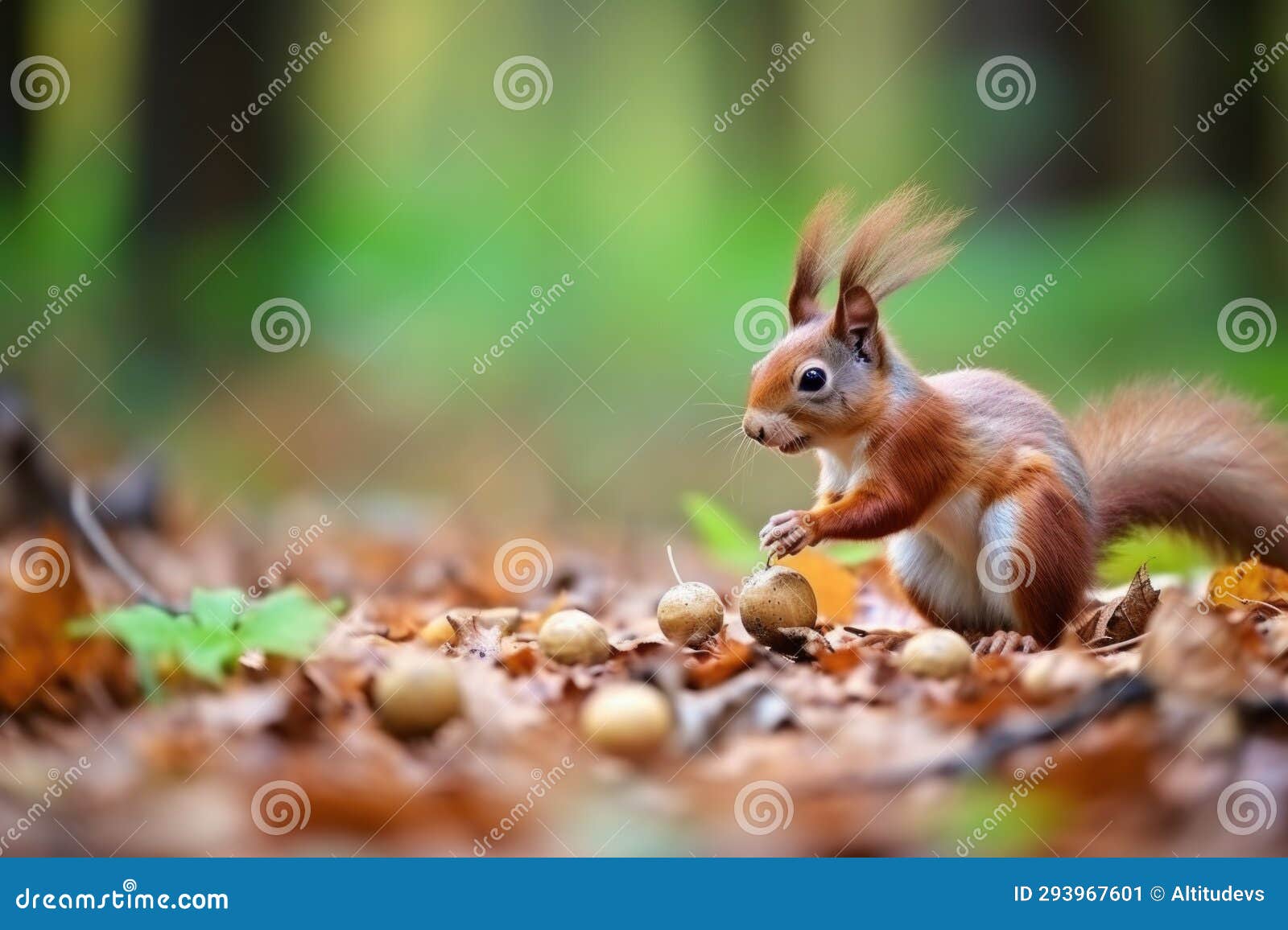 A Squirrel Gathering Acorns in the Forest Stock Illustration ...