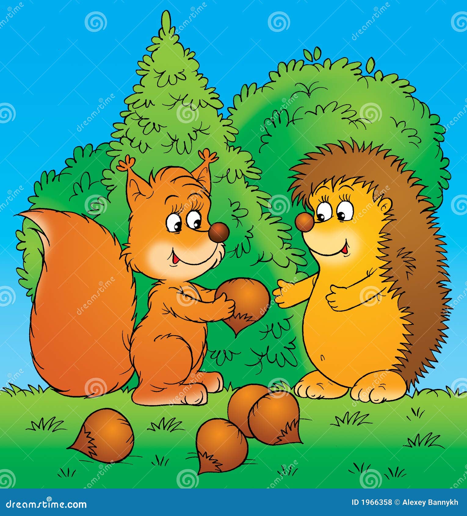 Squirrel and hedgehog stock illustration. Illustration of character ...