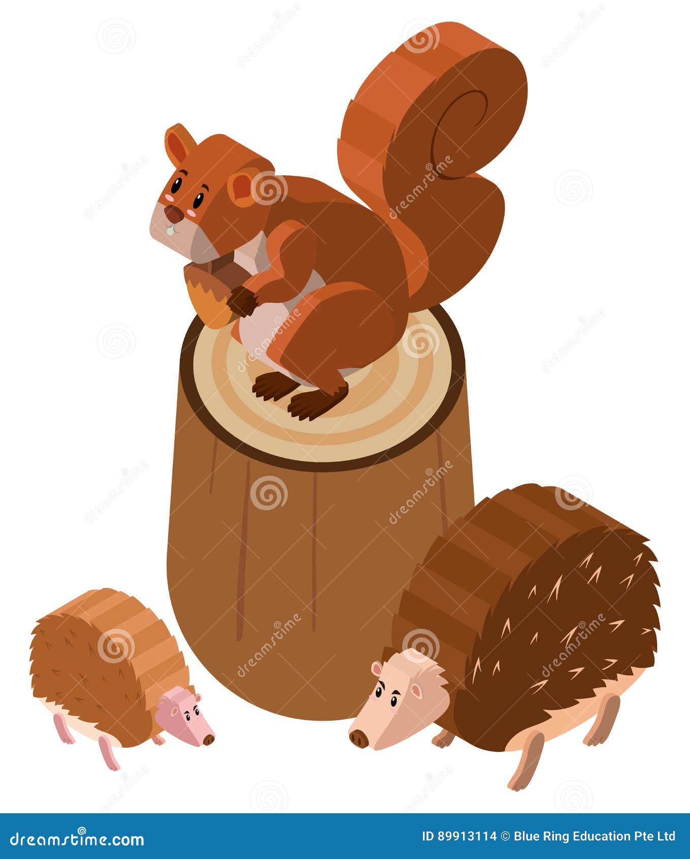 Squirrel and Hedgehogs in 3D Design Stock Illustration - Illustration ...