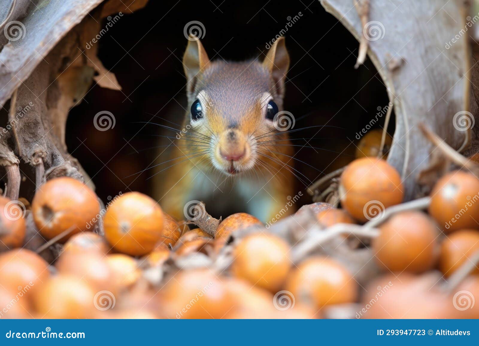 A Squirrel Hoarding Acorns in a Secretive Spot Stock Image - Image of ...