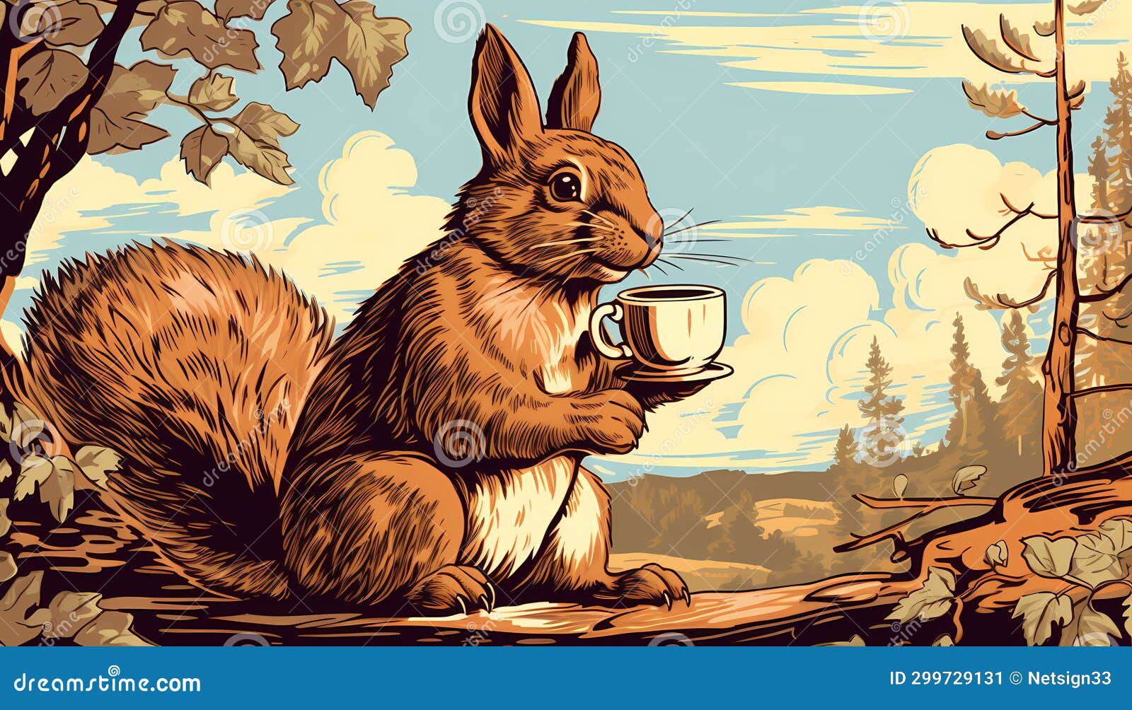 A Squirrel Holding a Cup, a Cheerful Cute Squirrel Drinks Cocoa from a ...