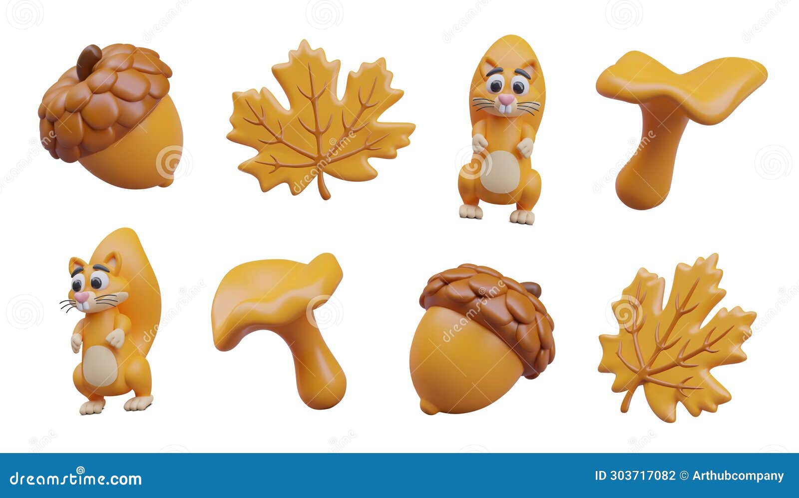 Squirrel, Maple Leaf, Acorn, Mushroom. Forest Animal and Its Food Stock ...