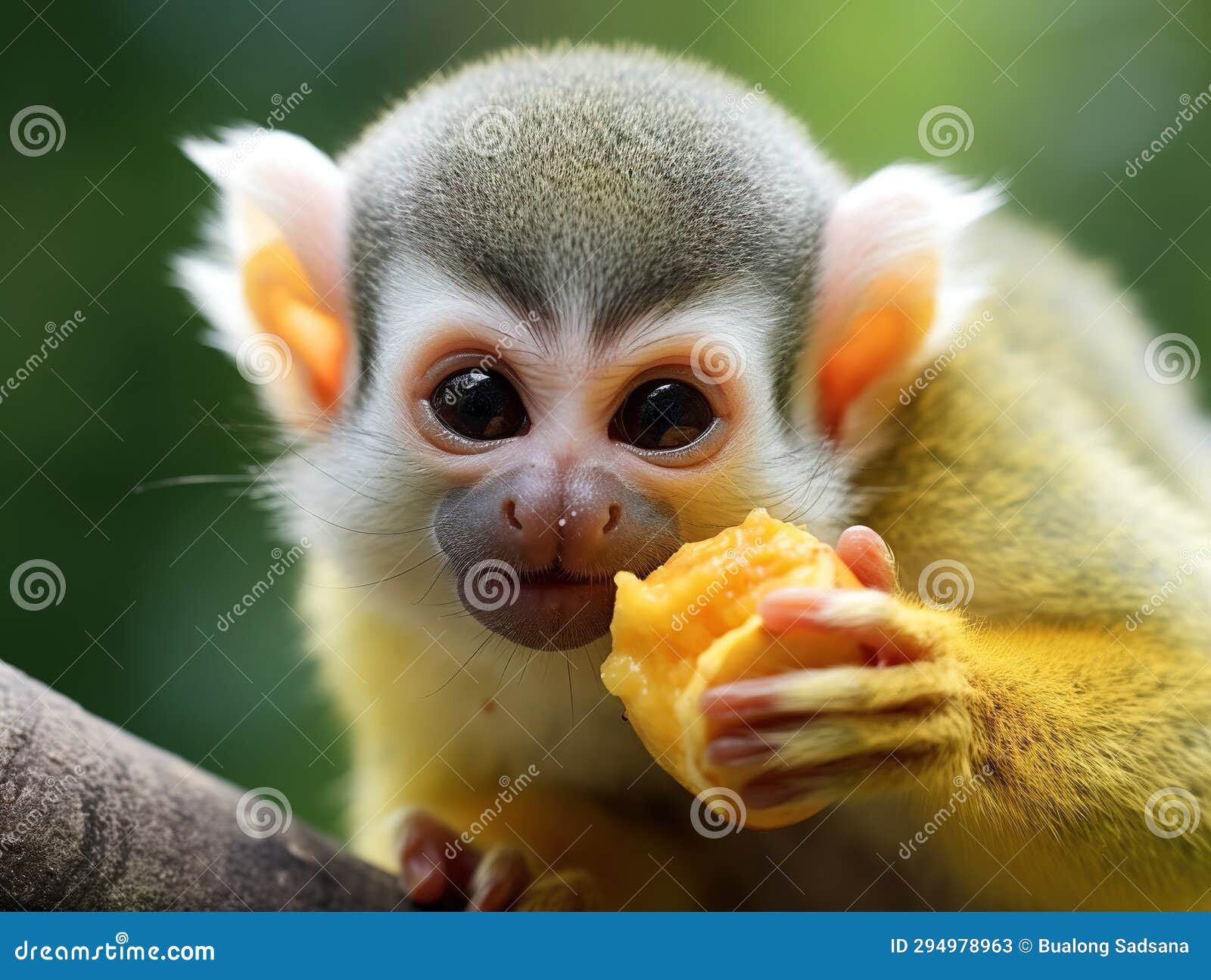 Squirrel monkey eating stock illustration. Illustration of nature ...