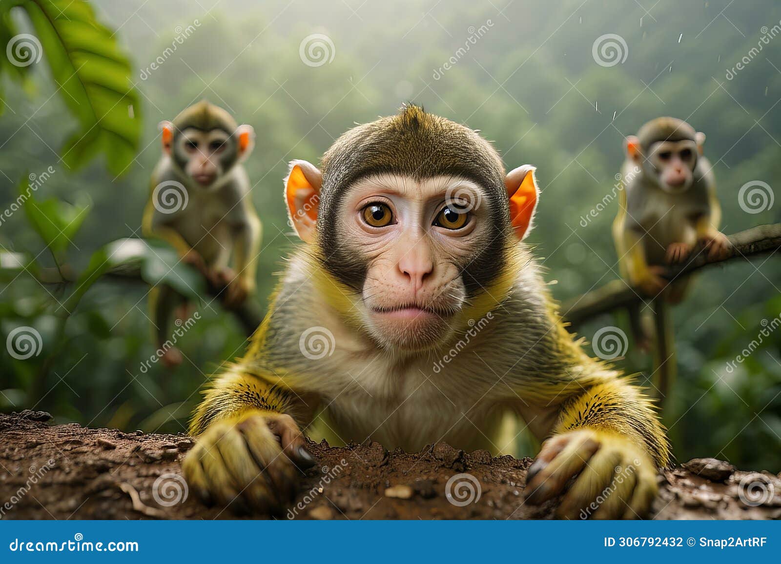 Squirrel Monkeys in Their Natural Amazon Rainforest Environment ...