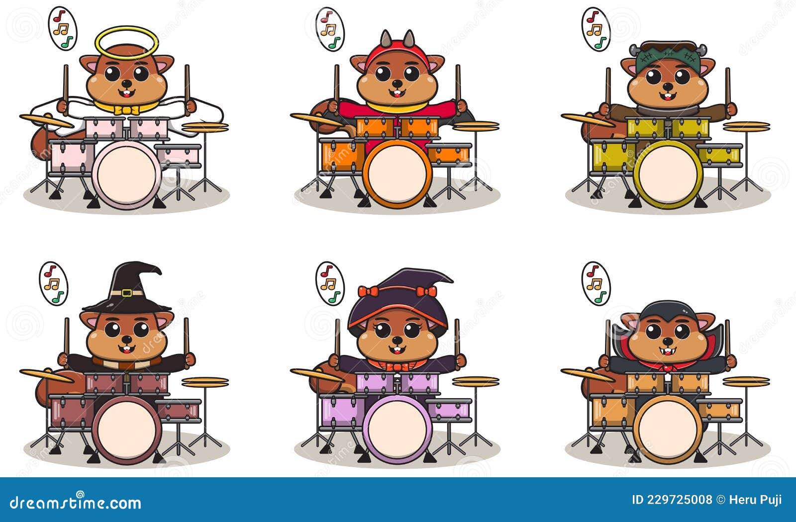 Vector Illustration of Cute Squirrel Play Drum. Stock Vector ...