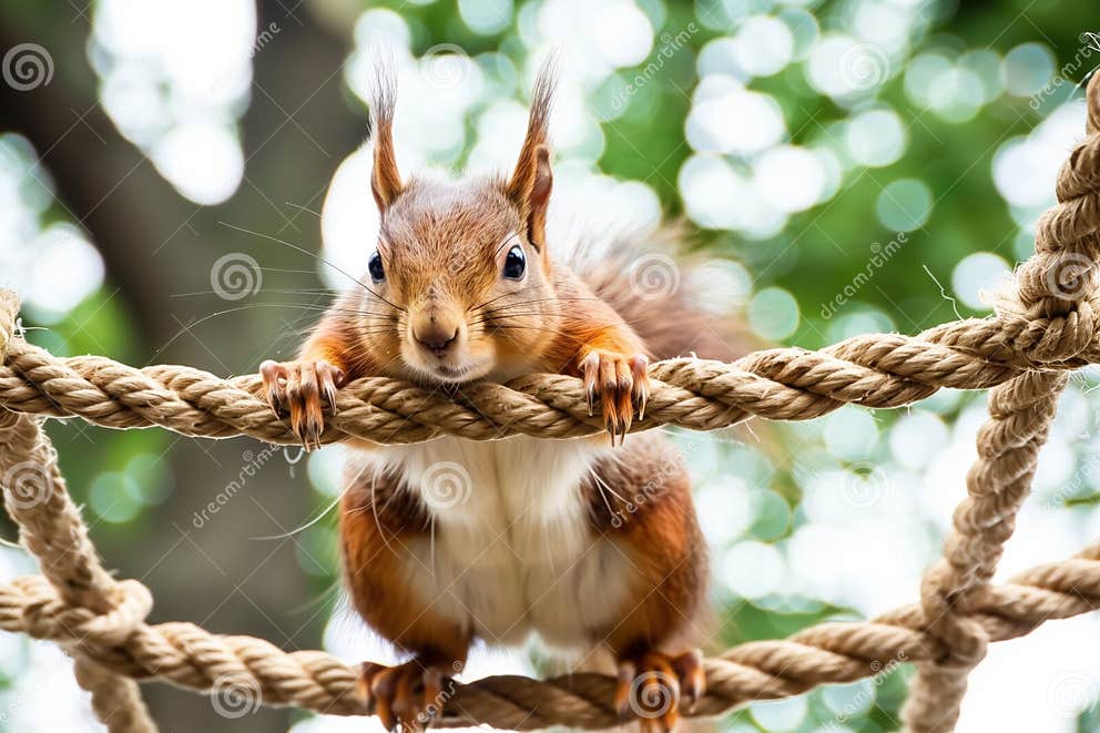 Squirrel Navigating a Rope Course with Hero Agility Stock Image - Image ...