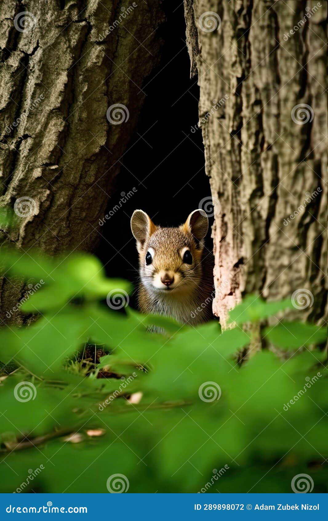 A Squirrel Peeking Out of a Tree Stock Illustration - Illustration of ...