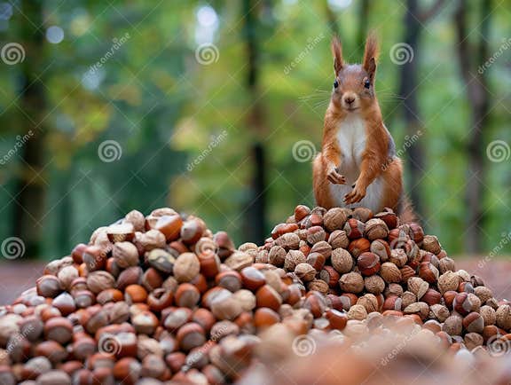 A Squirrel on a Pile of Nuts. AI Generated Stock Illustration ...