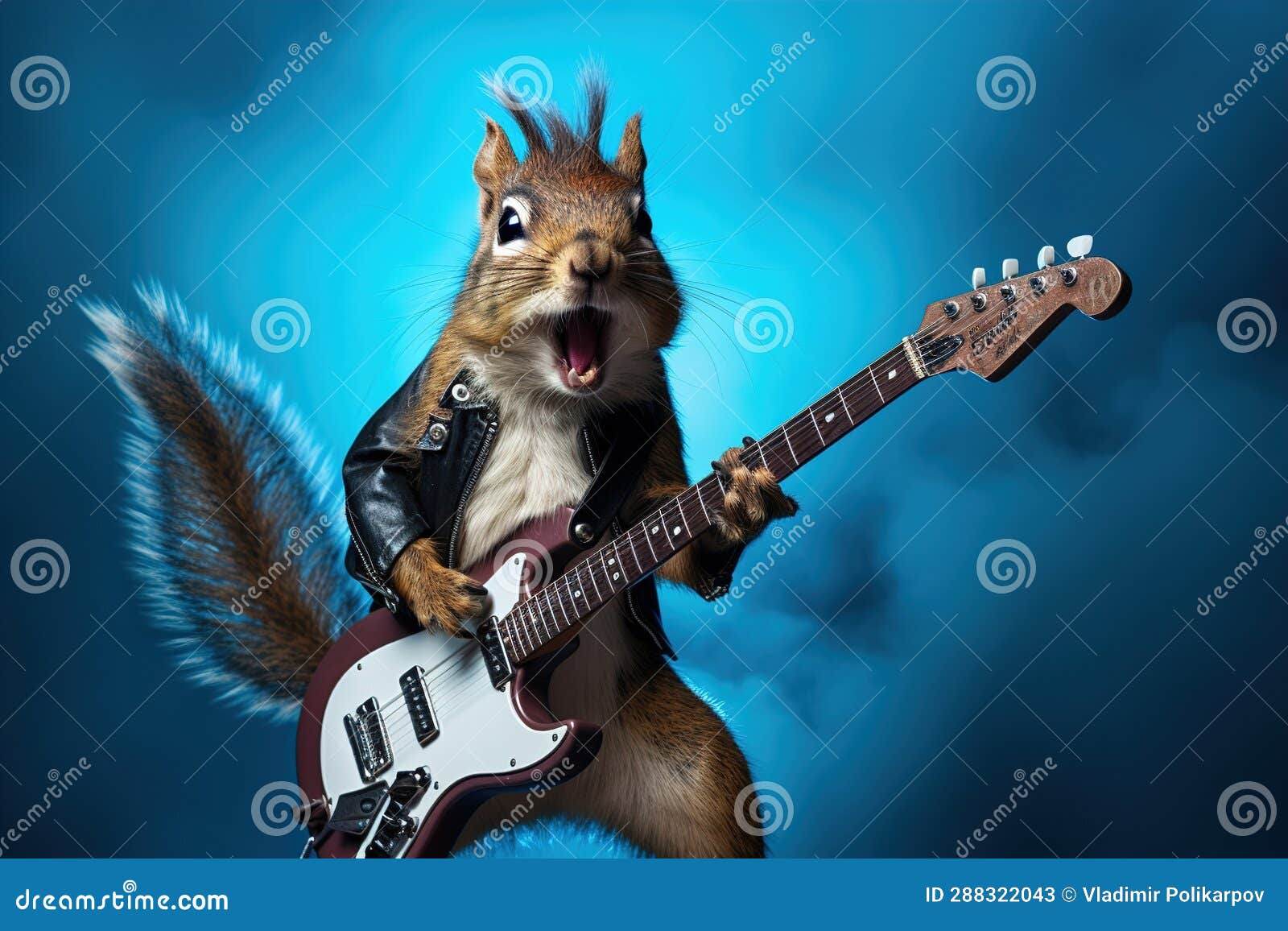 Squirrel Playing Guitar on Blue Background Stock Image - Image of ...