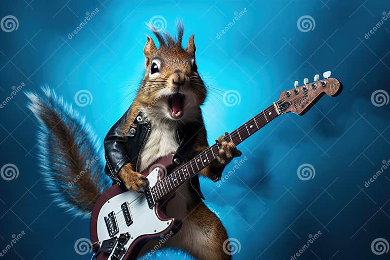 Squirrel Playing Guitar on Blue Background Stock Image - Image of ...