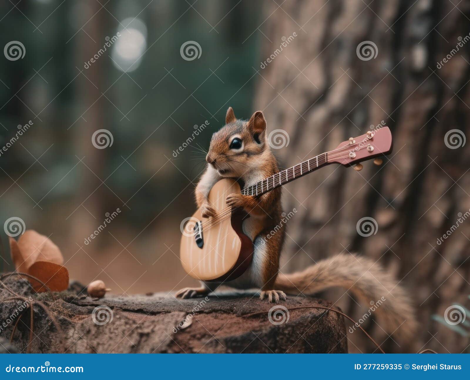 A Squirrel Playing a Guitar on Top of a Tree Stump. Generative AI Image ...