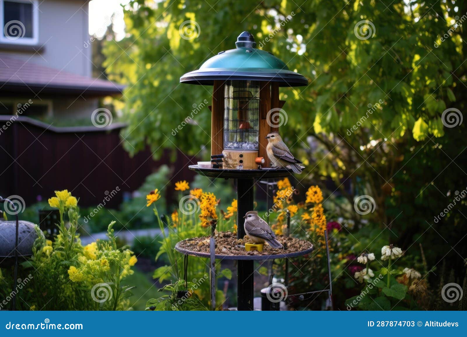 Squirrel Proof Feeder Surrounded By Towering Trees Stock Image ...