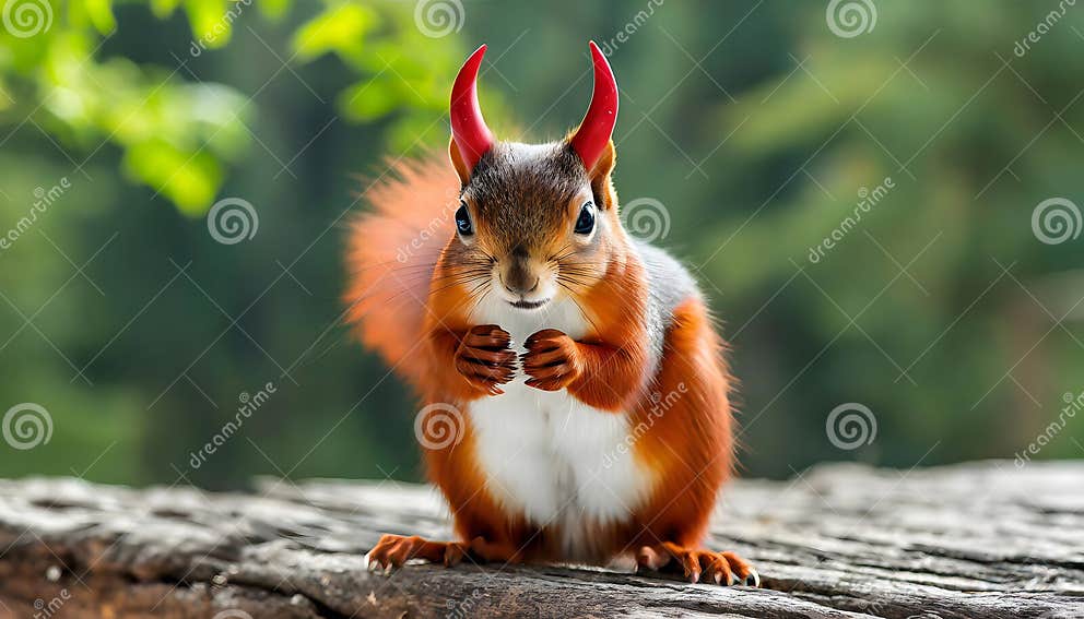 Squirrel with red horns stock illustration. Illustration of funny ...