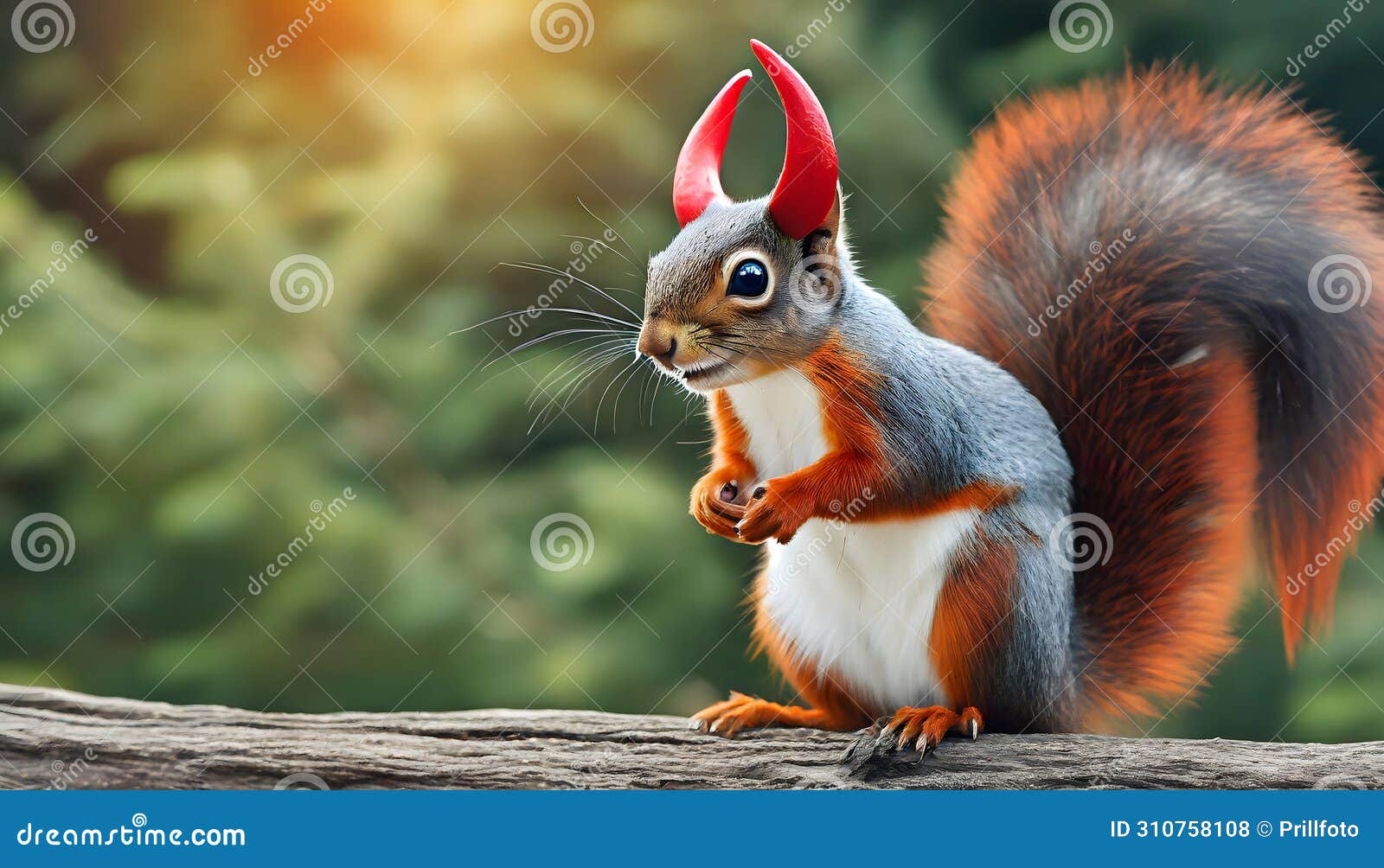 Squirrel with red horns stock illustration. Illustration of frontal ...