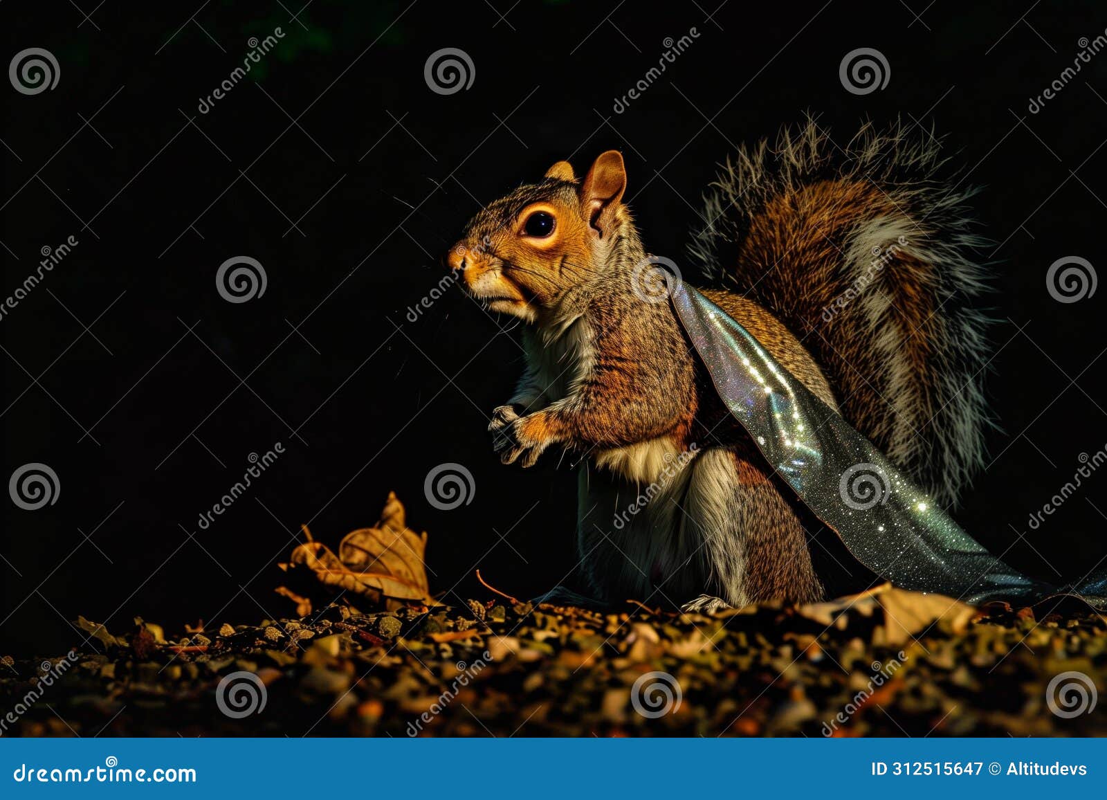 Squirrel with a Reflective Cape, Spotlighted at Night Stock Image ...