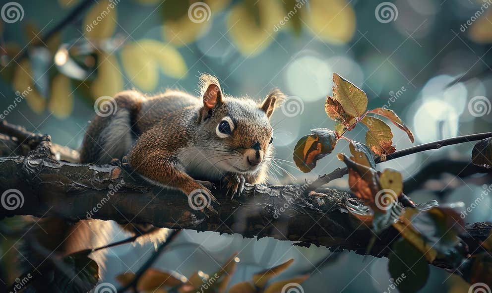 A Squirrel Resting on a Branch Stock Photo - Image of forest, squirrel ...