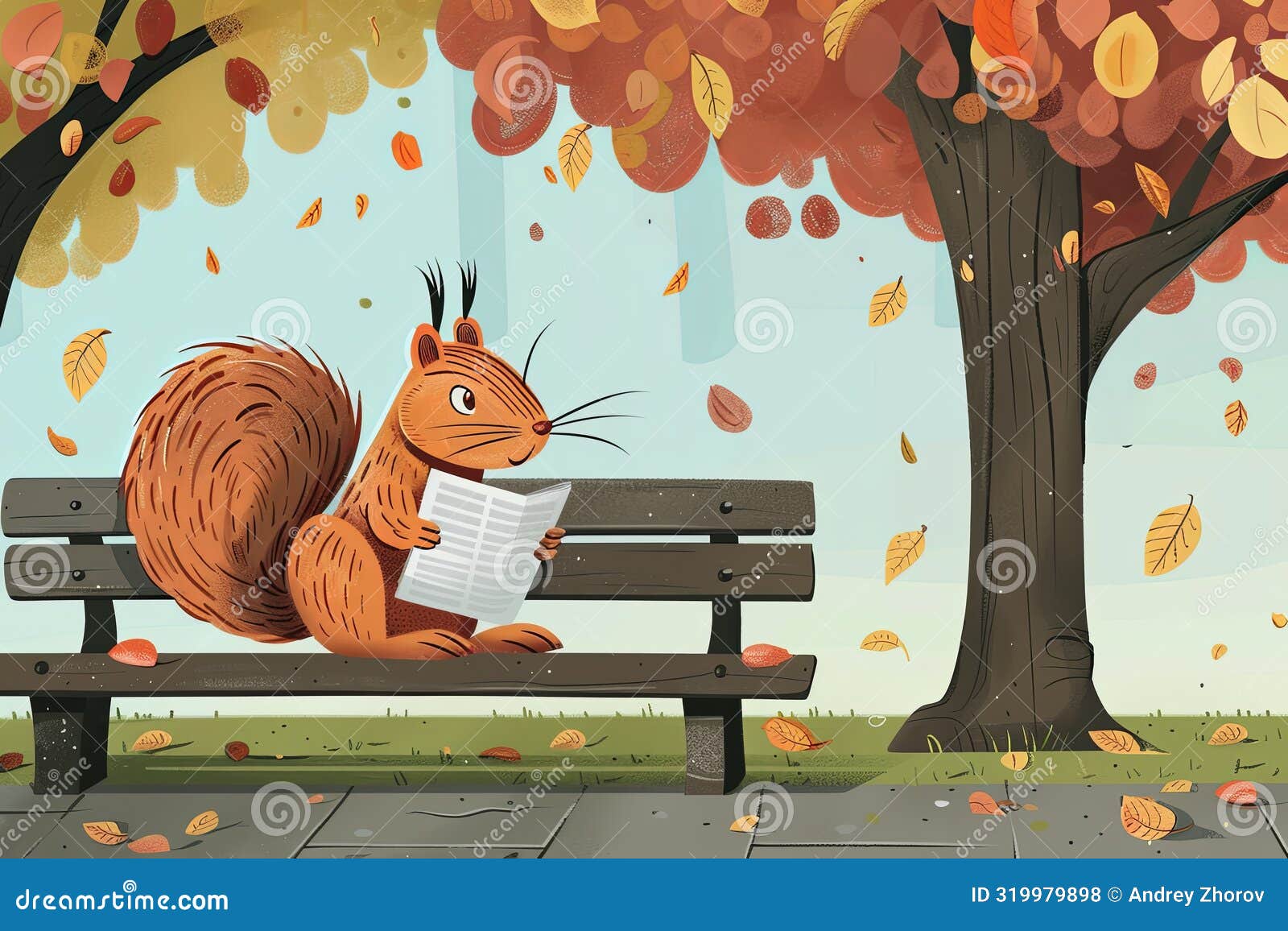 A Squirrel Sitting on a Bench, Engrossed in a Book, Reading Intently ...