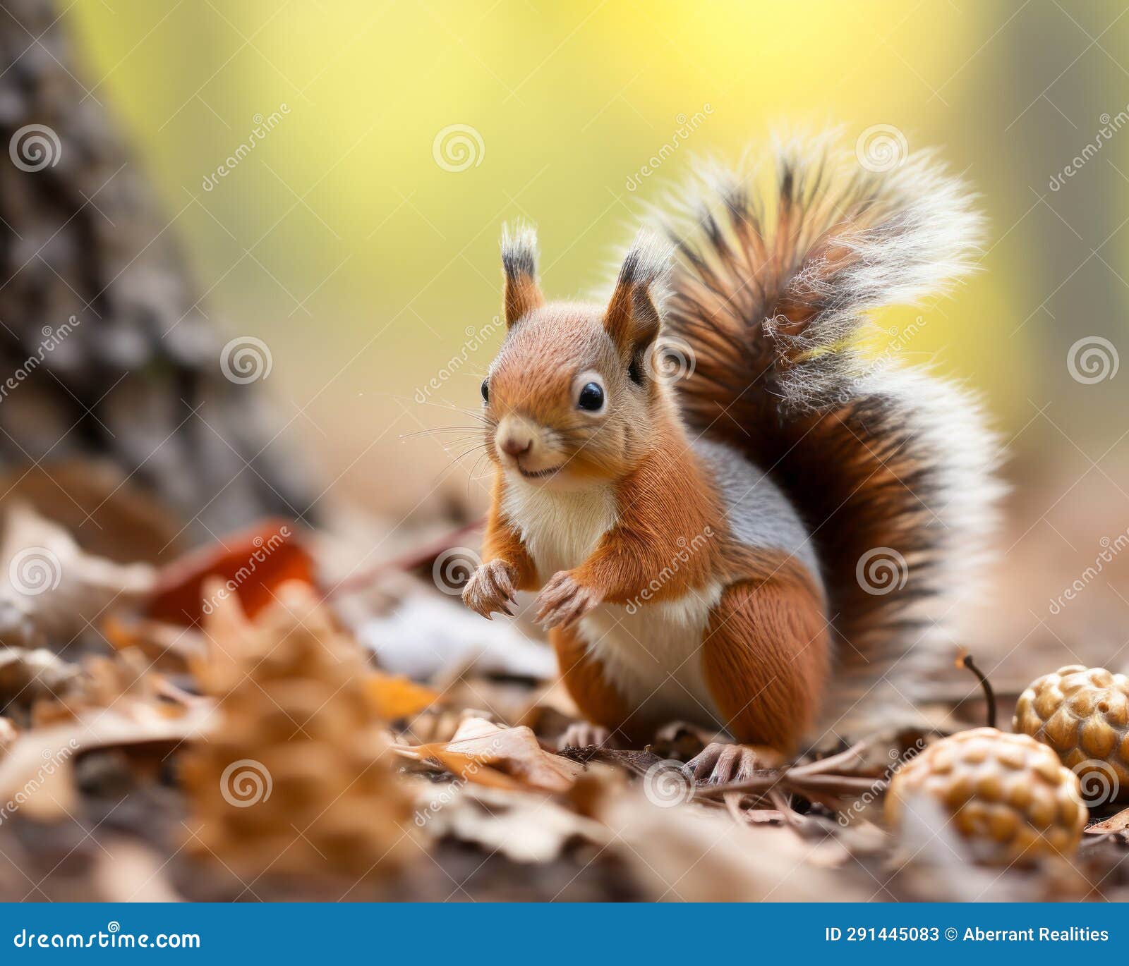 A Squirrel is Standing on the Ground Surrounded by Acorns Stock ...