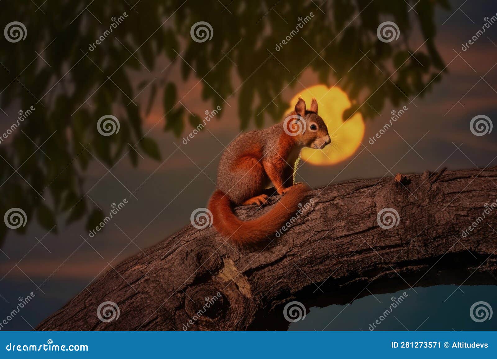 Squirrel on Tree Branch during Solar Eclipse Stock Illustration ...