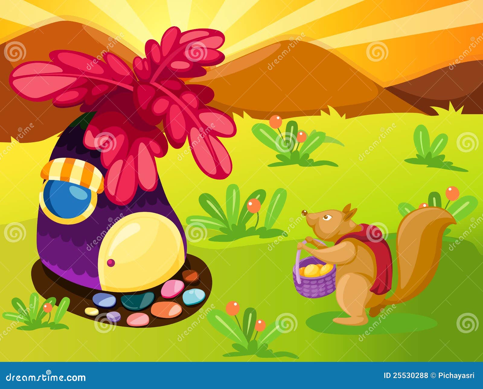 Squirrel and tree house stock vector. Illustration of home - 25530288