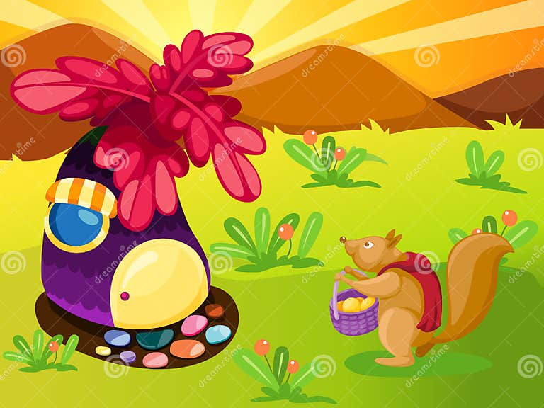 Squirrel and tree house stock vector. Illustration of home - 25530288