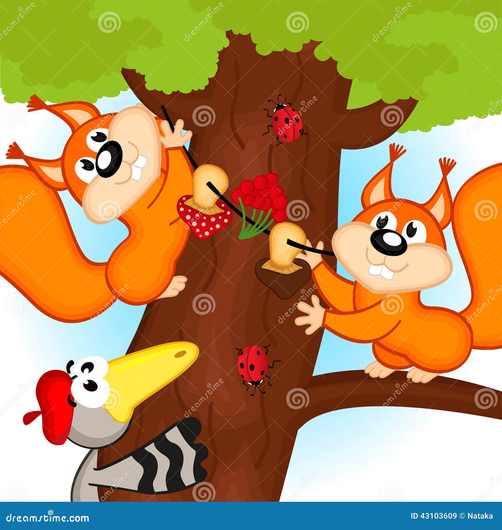 Squirrel In A Tree Cartoon Vector | CartoonDealer.com #14284645