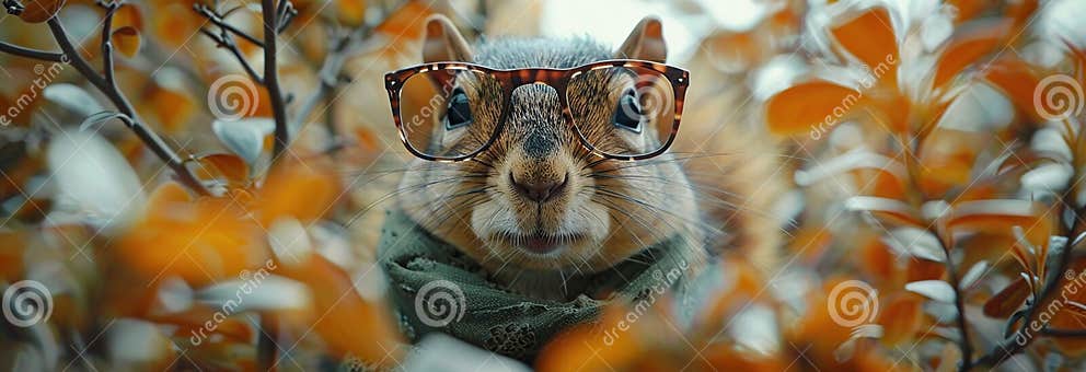 A Squirrel Wearing Glasses and a Scarf Stock Illustration ...