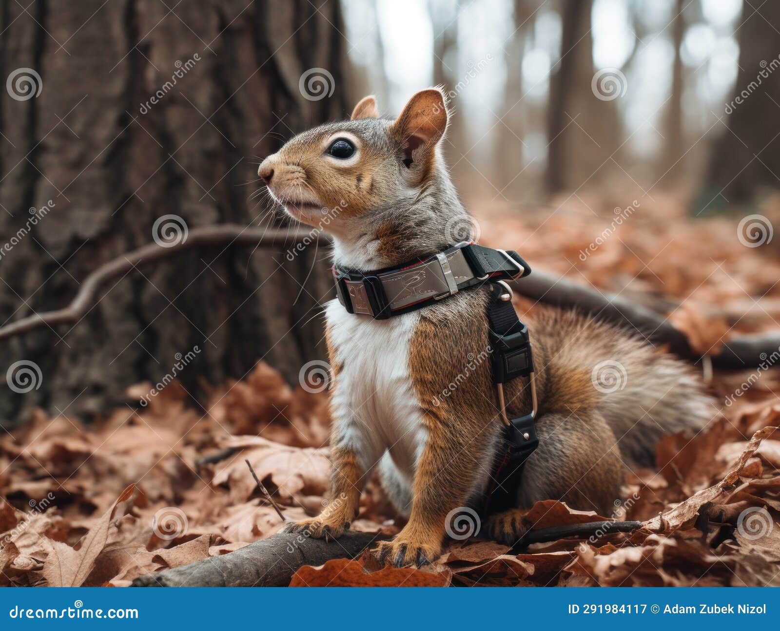 A Squirrel Wearing a Harness Stock Illustration - Illustration of tree ...