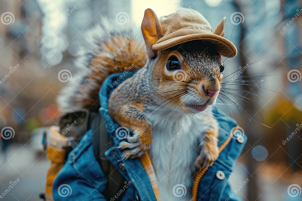 Squirrel Wearing a Hat and Backpack Stock Illustration - Illustration ...
