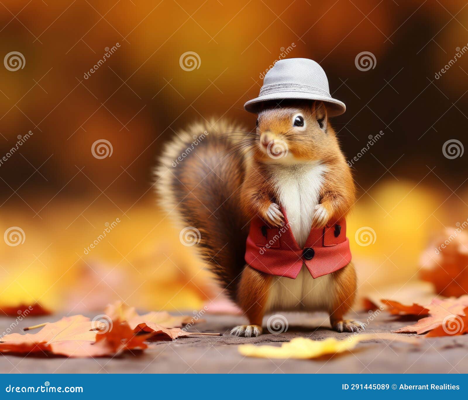 A Squirrel Wearing a Hat and Vest in the Fall Stock Illustration ...