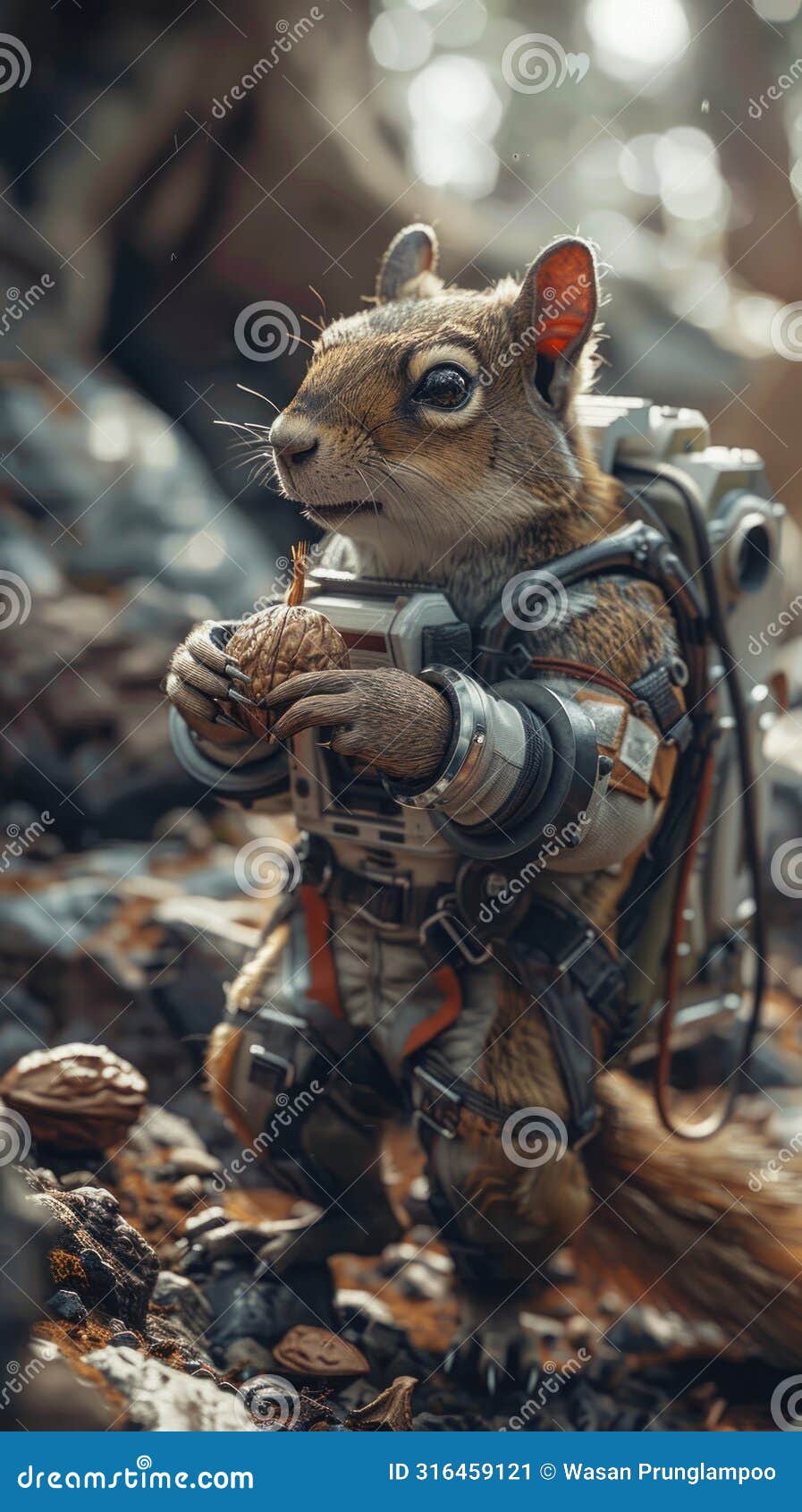 A Squirrel Wearing a Spacesuit is Holding a Walnut in Its Hands Stock ...