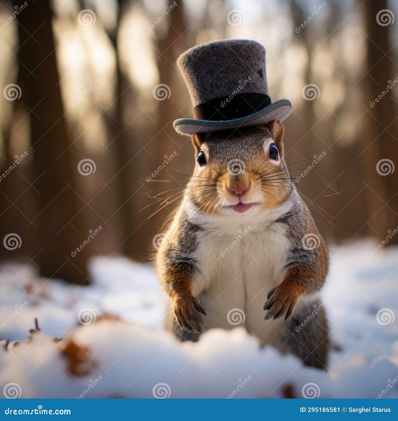 A Squirrel Wearing a Top Hat in the Snow, AI Stock Image - Image of ...