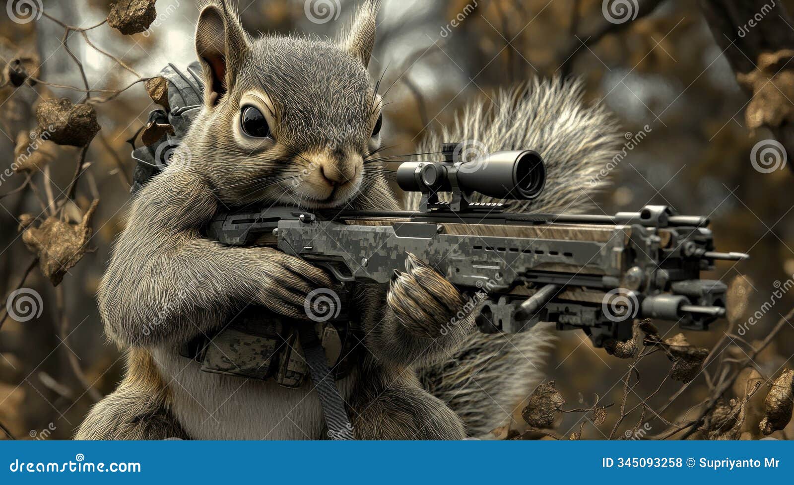 A Squirrel Wielding a Weapon in a Surreal, Humorous Setting Stock ...