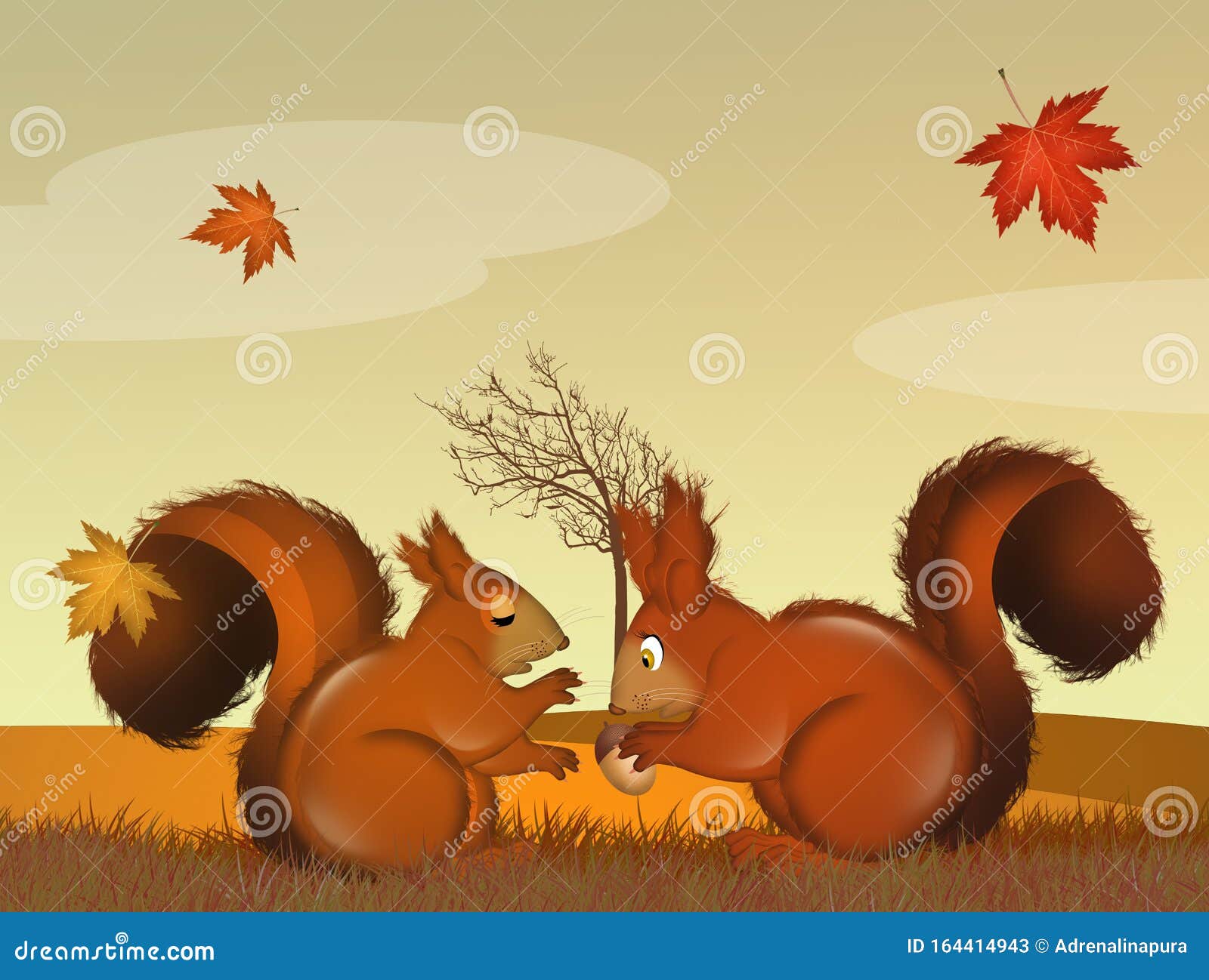 Squirrels couple in autumn stock illustration. Illustration of male ...