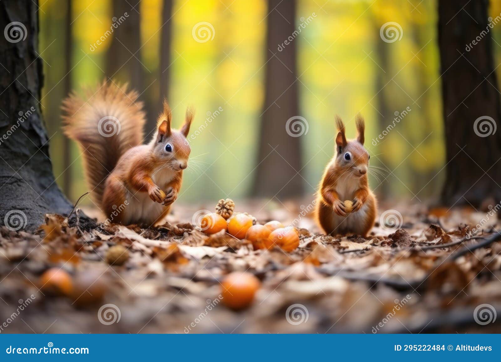 Squirrels Gathering Acorns in the Forest Stock Photo - Image of squirrels, wildlife: 295222484