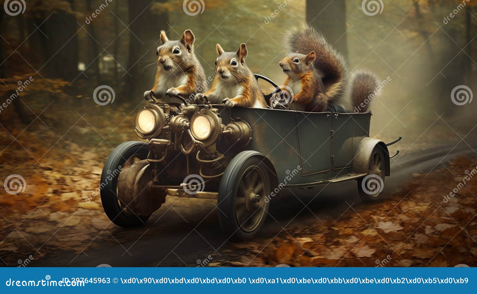 Squirrels Go in a Car. Generative AI Stock Illustration - Illustration ...