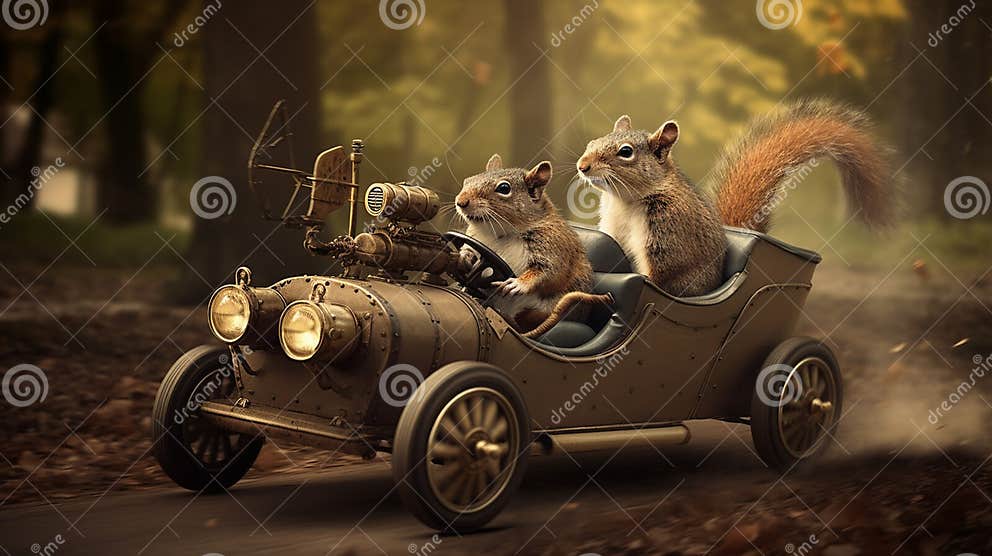 Squirrels Go in a Car. Generative AI Stock Photo - Image of nature ...