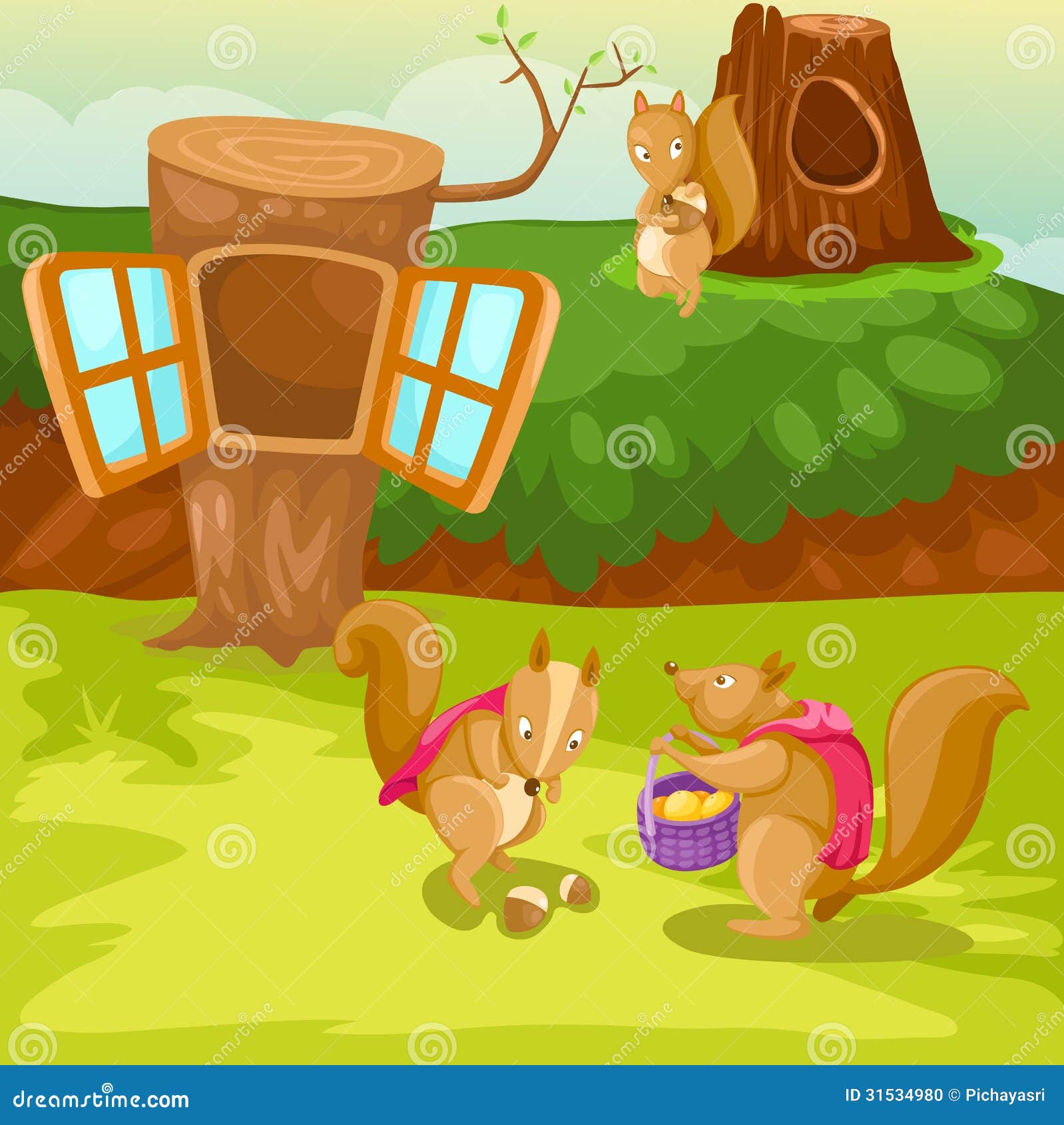 Squirrels stock vector. Illustration of drawing, fairy - 31534980