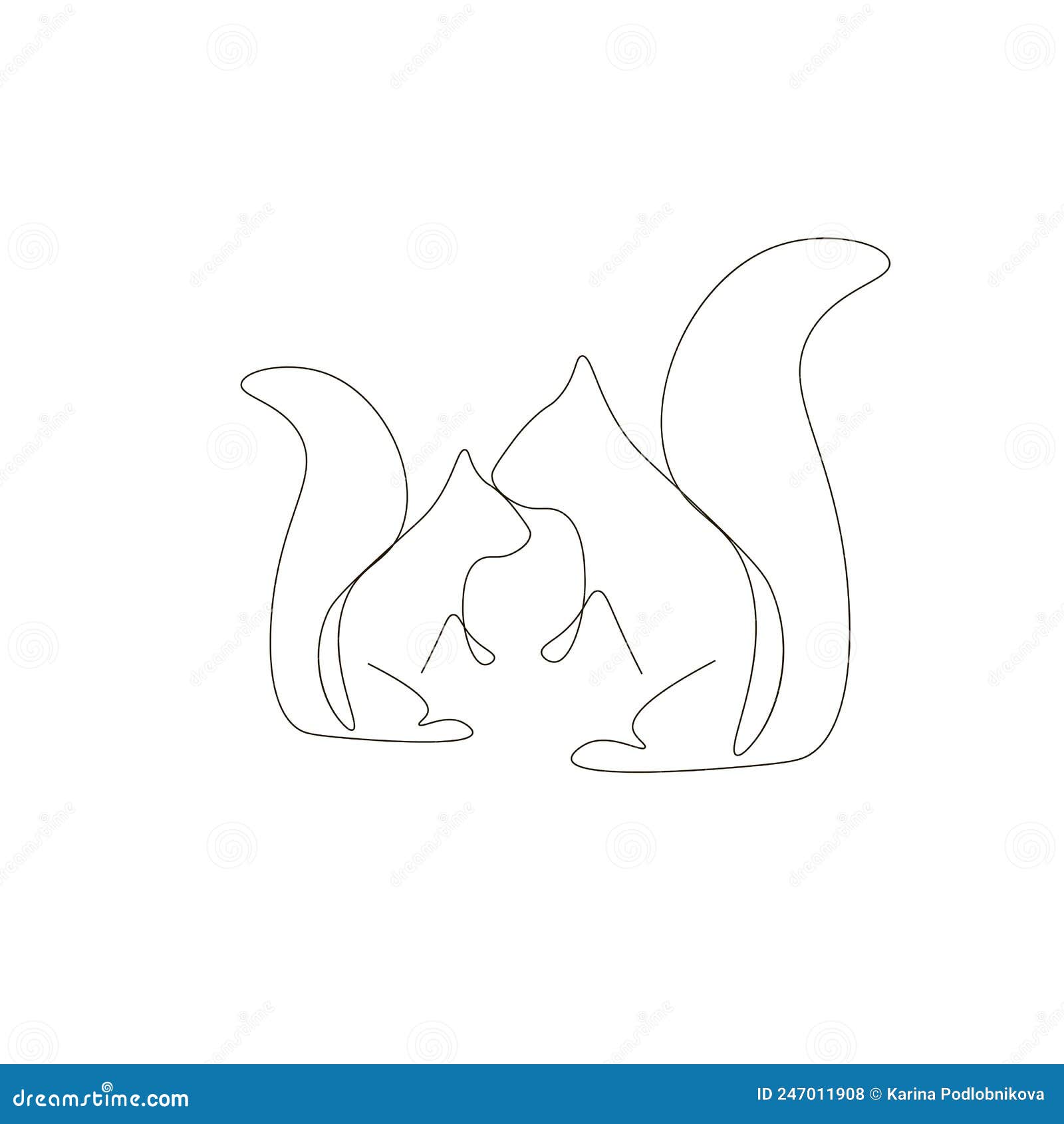 Squirrels Line Drawing on White Background, Vector Illustration Stock ...