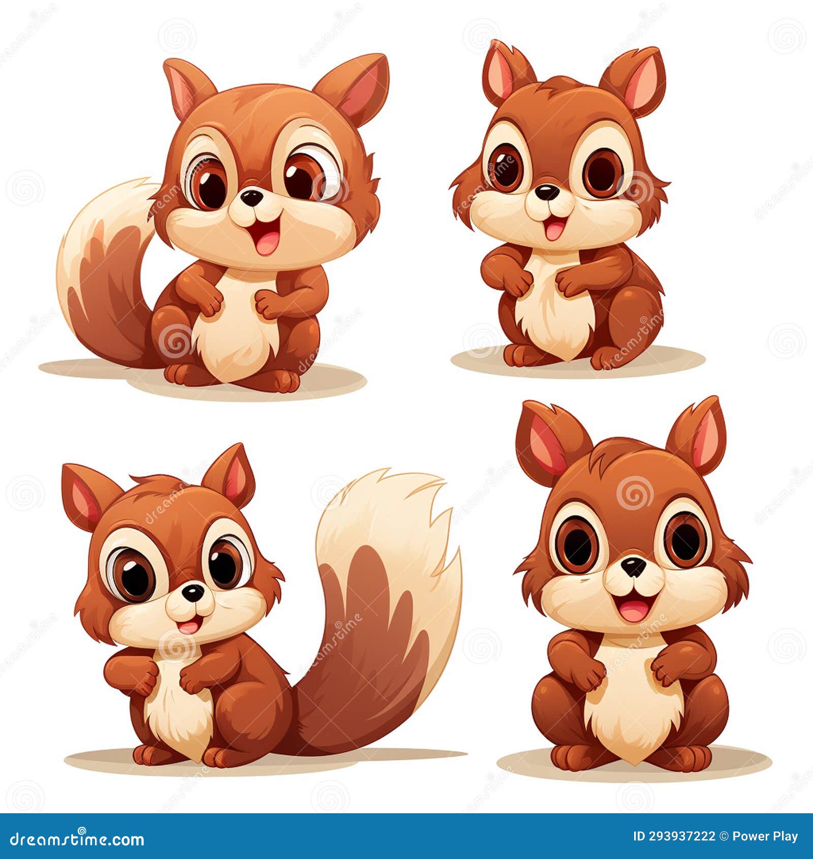 Squirrels Set. Cute Cartoon Animals Stock Illustration - Illustration ...